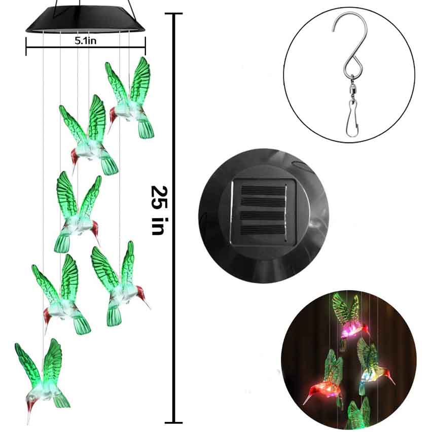 Solar Powered Hummingbird Wind Chime Lights - Garden Wizard Shop